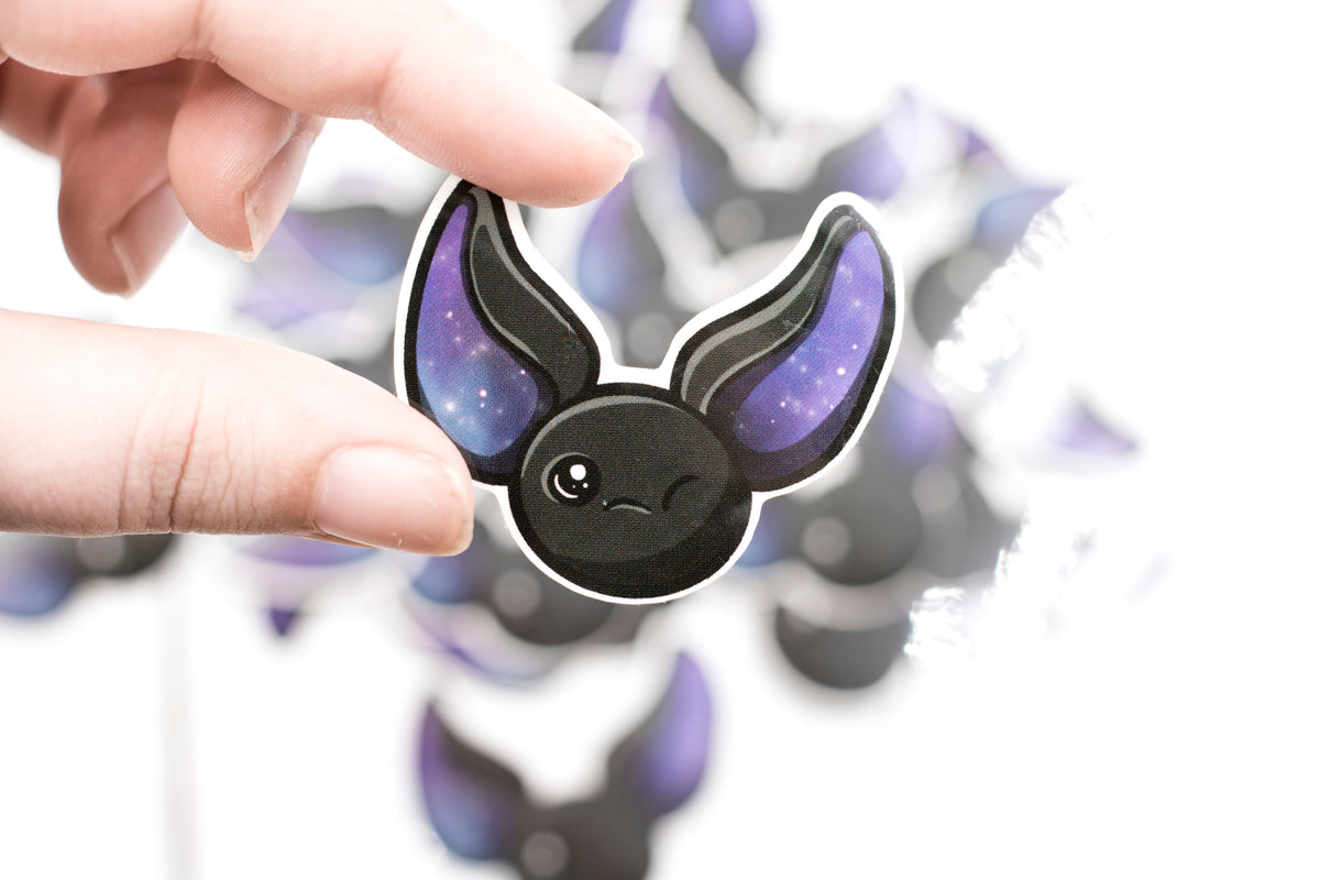 Black Winking Bat Face Sticker - Glossy Vinyl - 2x2 inches – BeeZeeArt